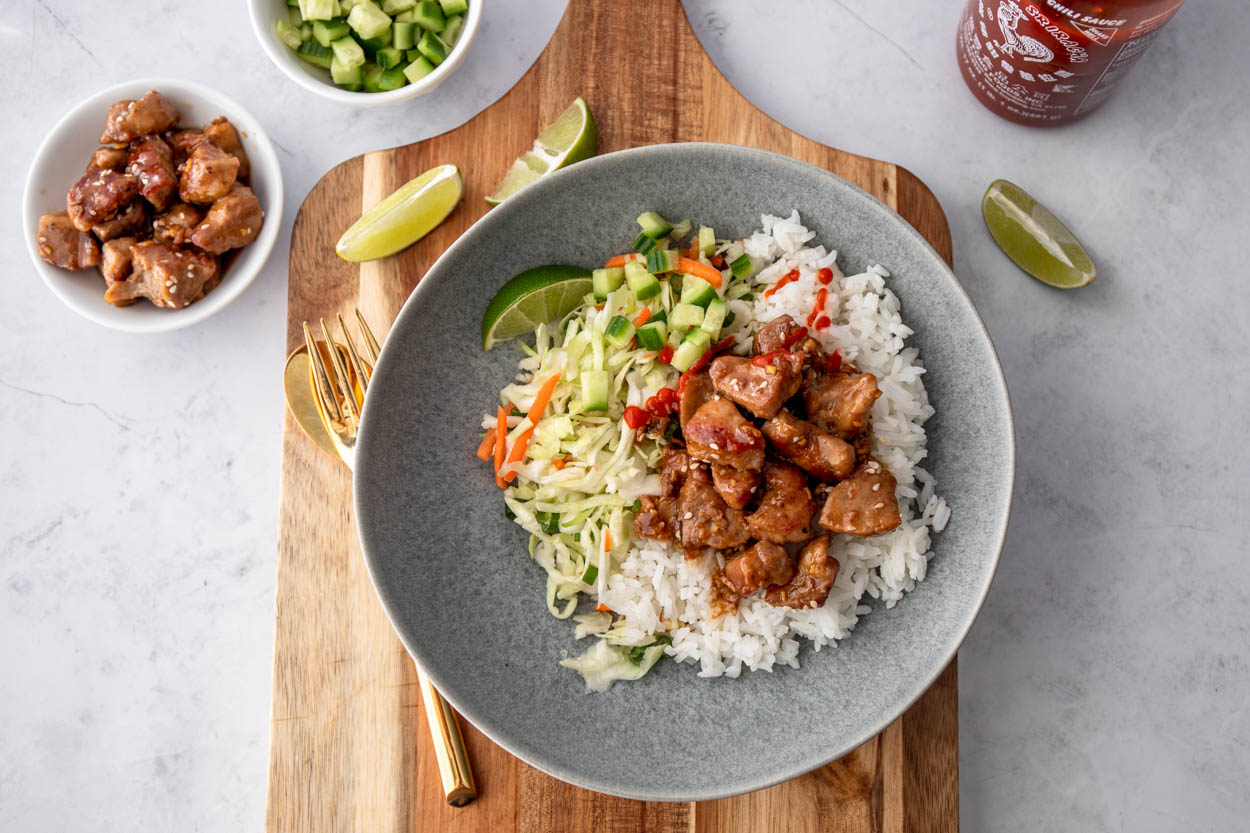 Sesame Ginger-Glazed Pork Rice Bowl | Cook Smarts
